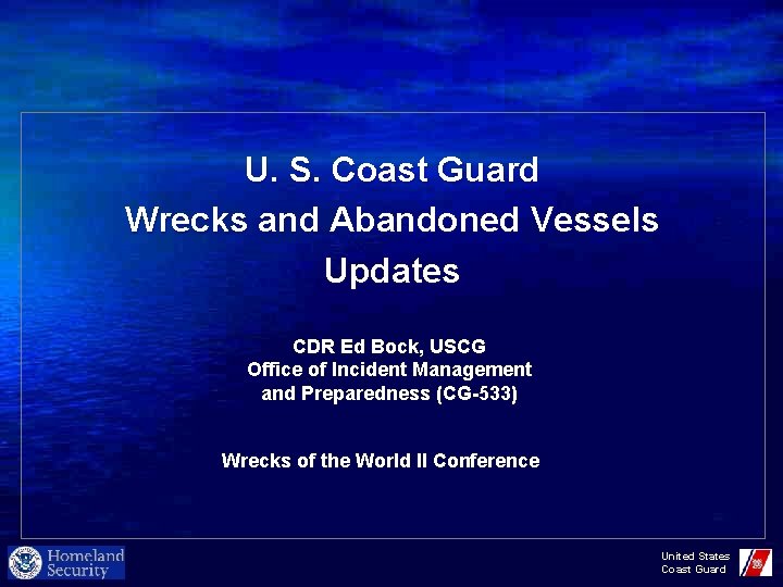 U S Coast Guard Wrecks and Abandoned Vessels