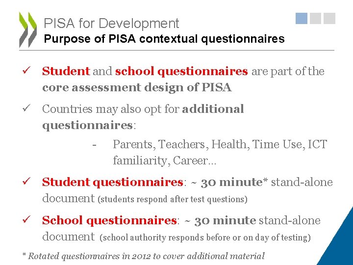 PISA for Development Technical Strand 1 Contextual questionnaires