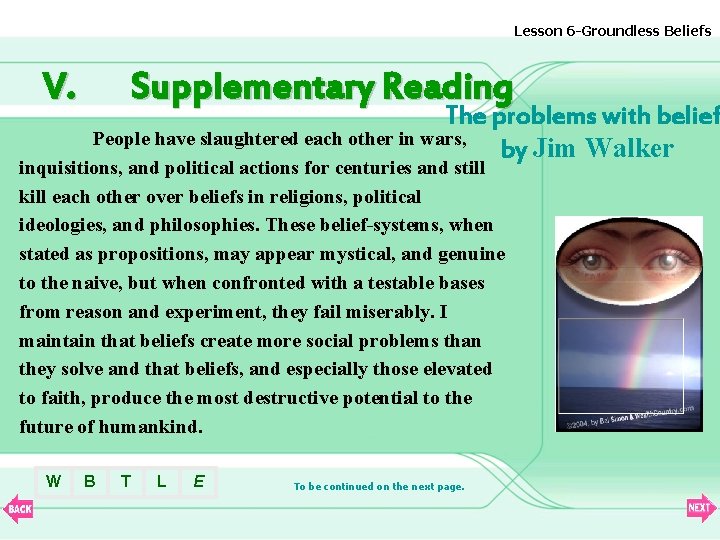 Lesson 6 Groundless Beliefs Part Five W B