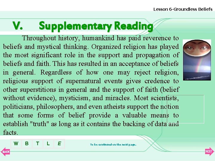 Lesson 6 Groundless Beliefs Part Five W B