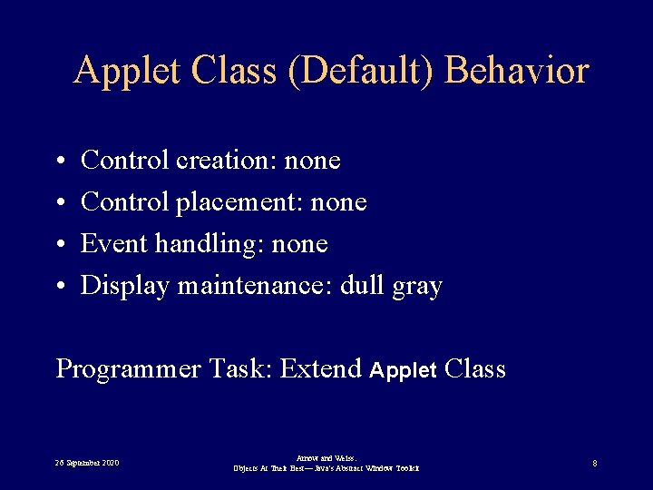 Objects At their Best Introduction to Applet Programming