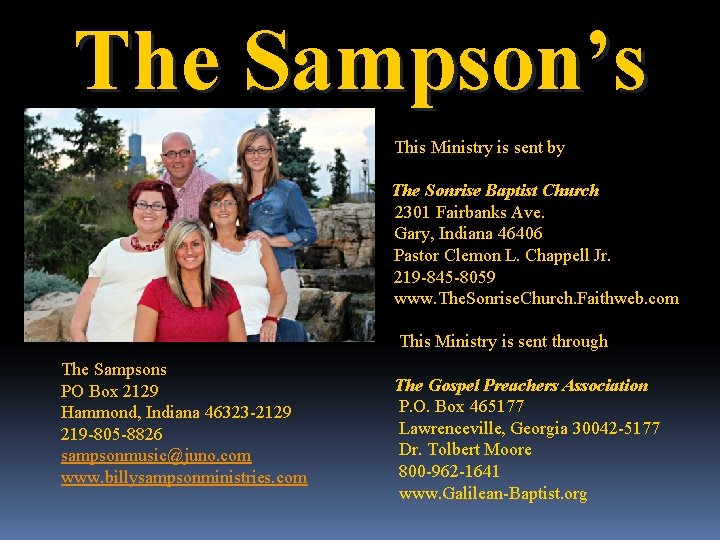The Sampsons Missionaries for Missionaries Billy Sarah Ashley
