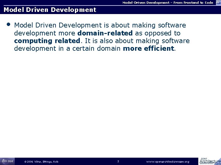 ModelDriven Development From Frontend to Code ModelDriven Development