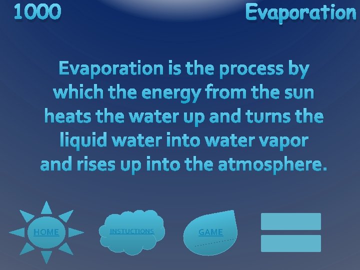 Jeopardy Game Unit I Water Cycle INSTUCTIONS GAME