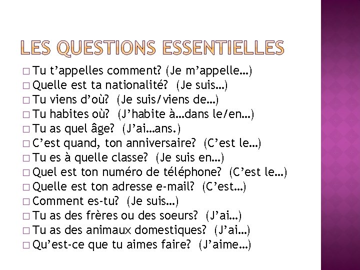 Unit 1 Partie 1 Linformation personnelle Imagine you