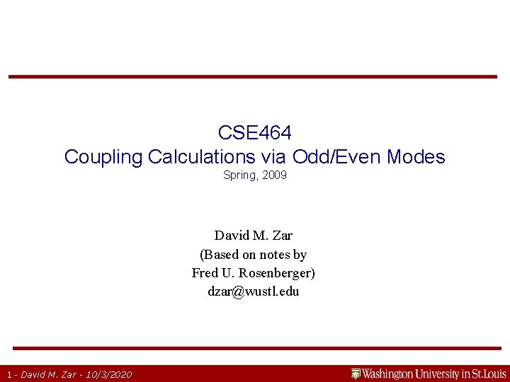CSE 464 Coupling Calculations via OddEven Modes Spring