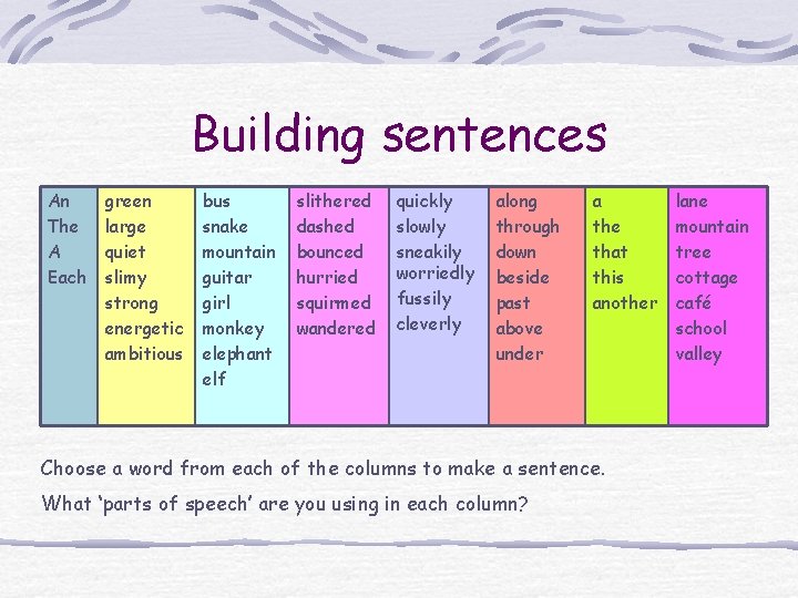 Building sentences What do you need to build
