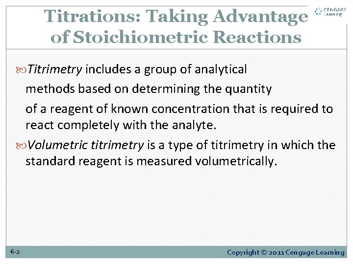 Introduction to Analytical Chemistry CHAPTER 6 TITRATIONS TAKING