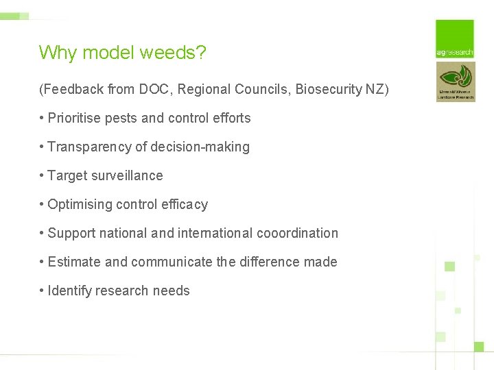 Modelling weed spread in heterogeneous landscapes NZIMA weeds
