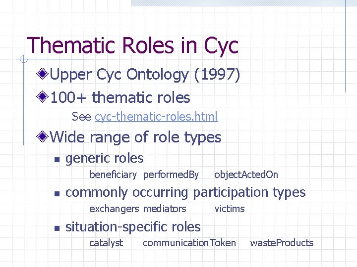 Thematic Roles Conceptual Structures vs Cyc Tom OHara