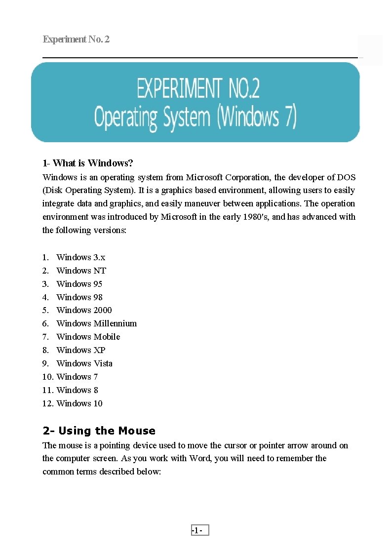 Experiment No 2 1 What is Windows Windows