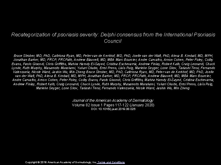 Recategorization of psoriasis severity Delphi consensus from the