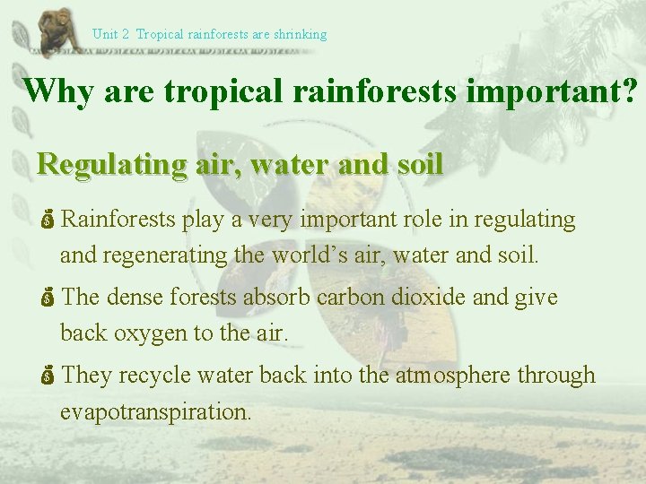 Unit 2 Tropical rainforests are shrinking Unit 2