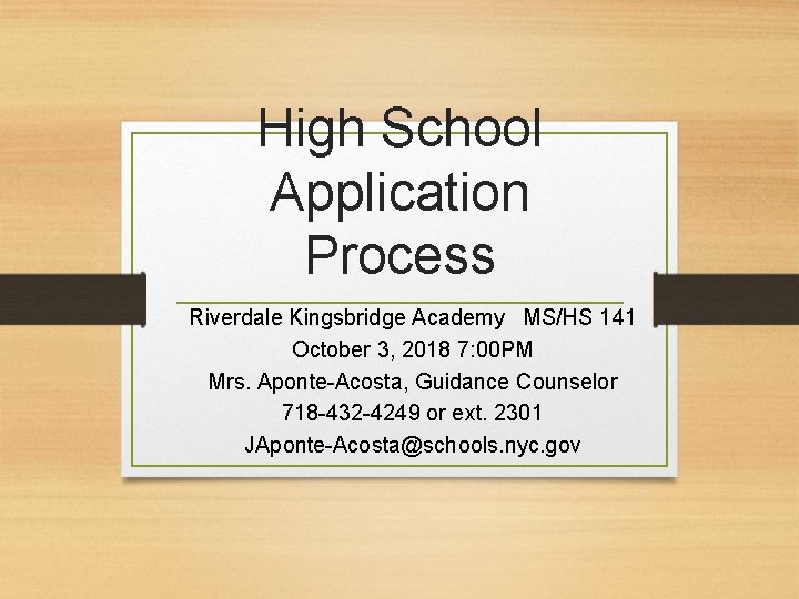 High School Application Process Riverdale Kingsbridge Academy MSHS