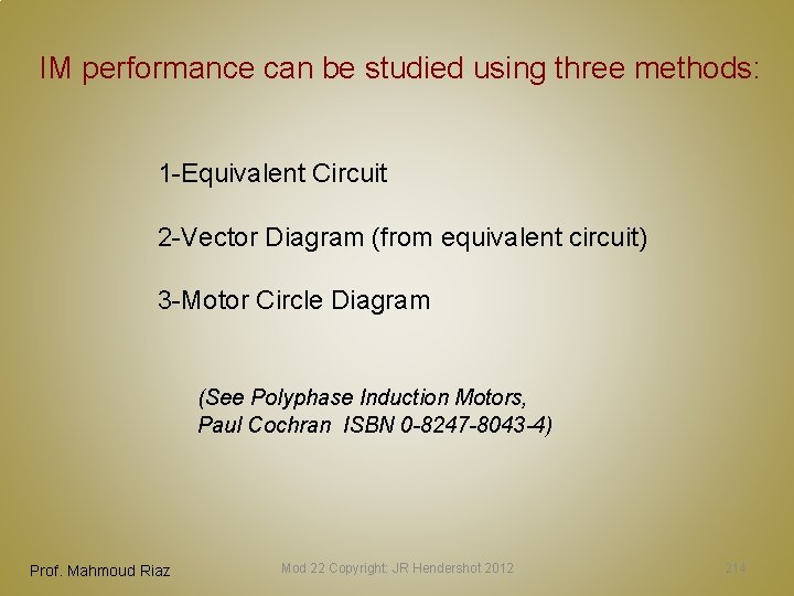 Electric Machine Design Course Performance Calculations for Inverter