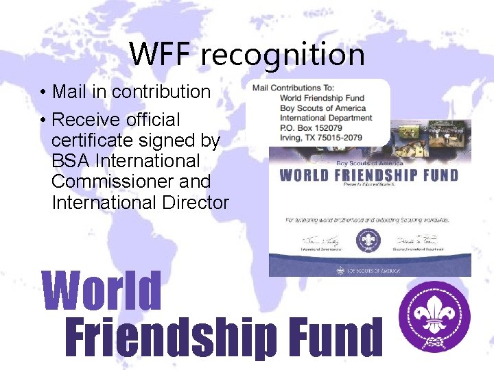 World Friendship Fund What is the WFF Part