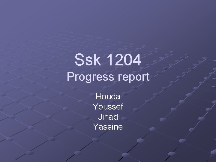 Ssk 1204 Progress report Houda Youssef Jihad Yassine