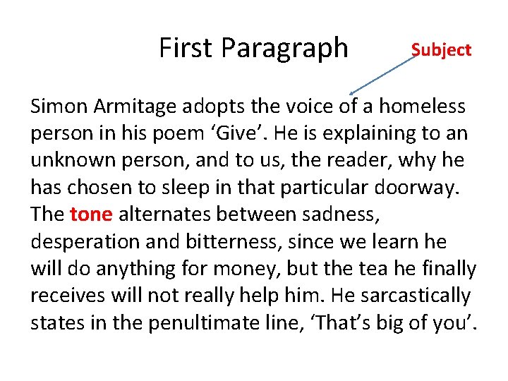 Give by Simon Armitage Question What do you