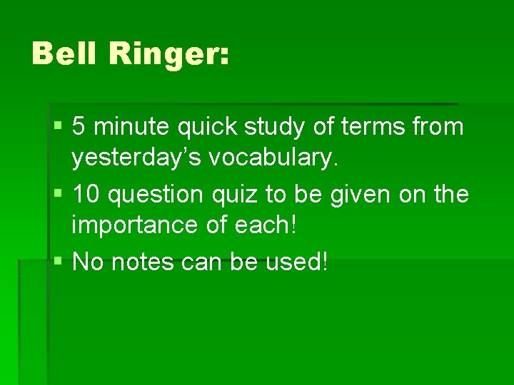 Bell Ringer 5 minute quick study of terms