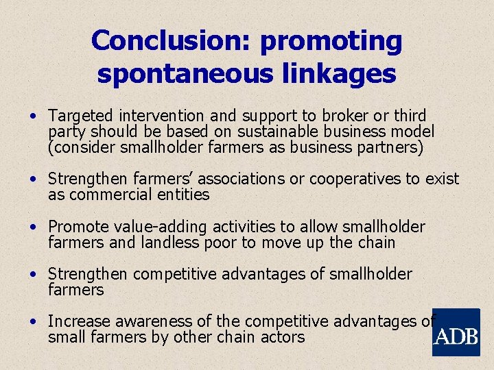 Key interventions to improve market access for poor