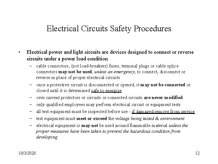 Electrical Safety Responsibilities Hazard Control Electrical Equipment ...