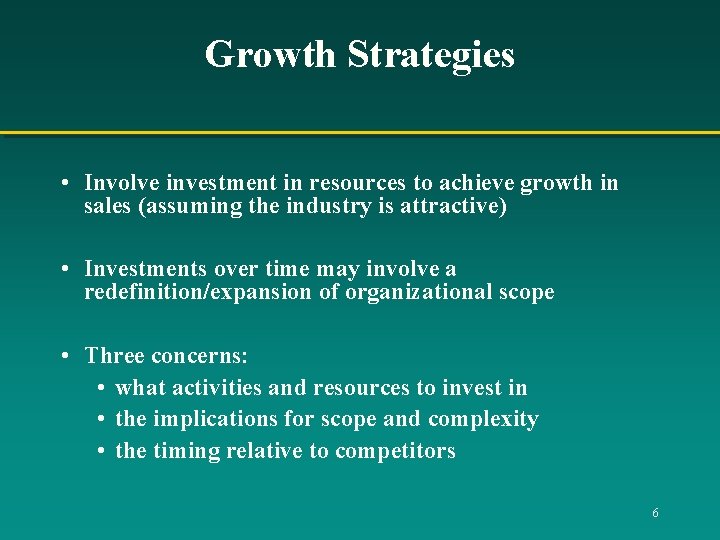 1 Learning Objectives Understanding of Internal growth strategies