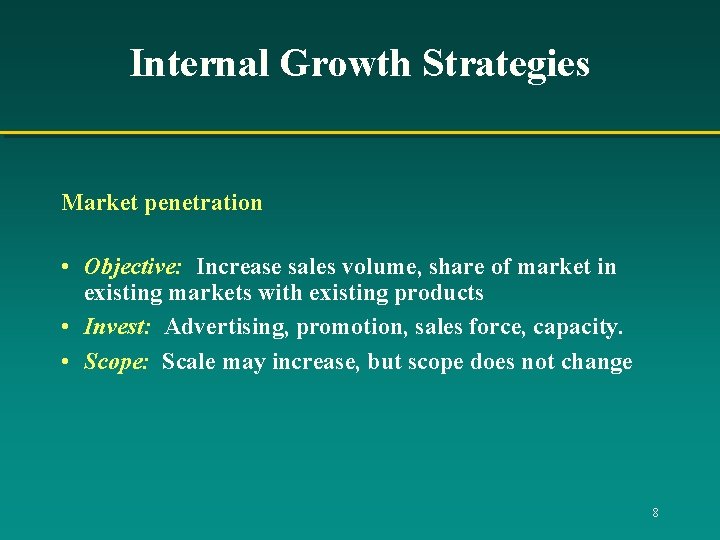 1 Learning Objectives Understanding of Internal growth strategies