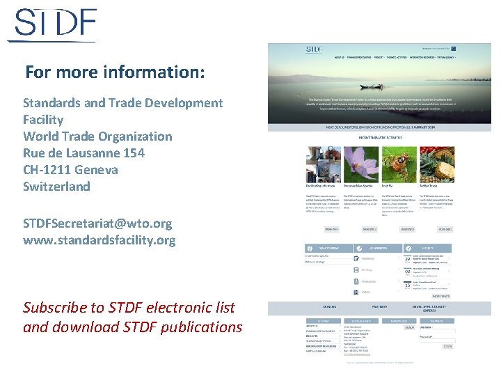 Standards and Trade Development Facility Recent relevant STDF