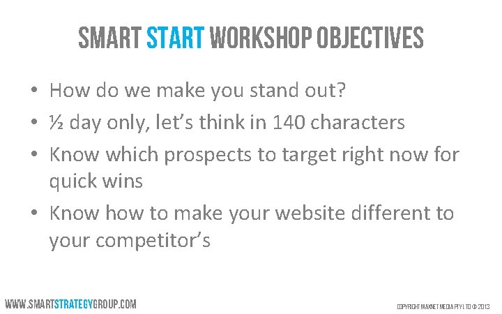 Smart Strategy Group Smart Start Workshop www smartstrategygroup