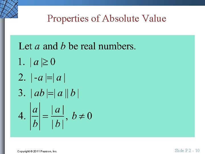 P 2 Cartesian Coordinate System Copyright 2011 Pearson