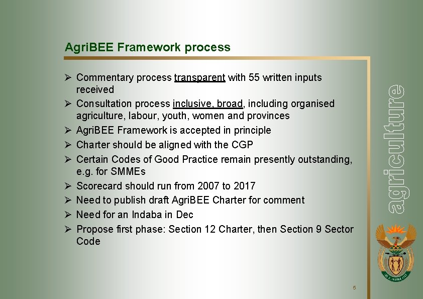 Proposal for an Agri BEE Charter Agri BEE