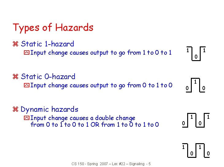 State Machine Signaling z Timing Behavior y Glitcheshazards