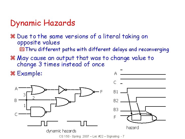 State Machine Signaling z Timing Behavior y Glitcheshazards