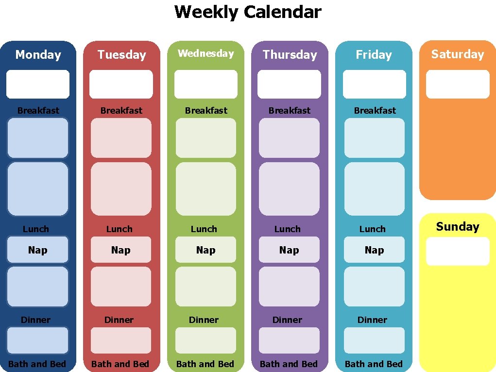 Weekly Calendar Monday Tuesday Wednesday Thursday Friday Breakfast