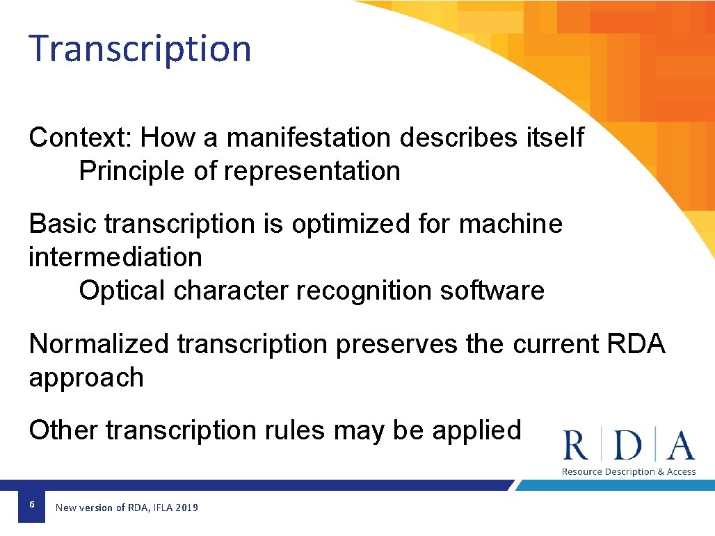 The new version of RDA structure key concepts