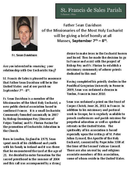 Father Sean Davidson of the Missionaries of the