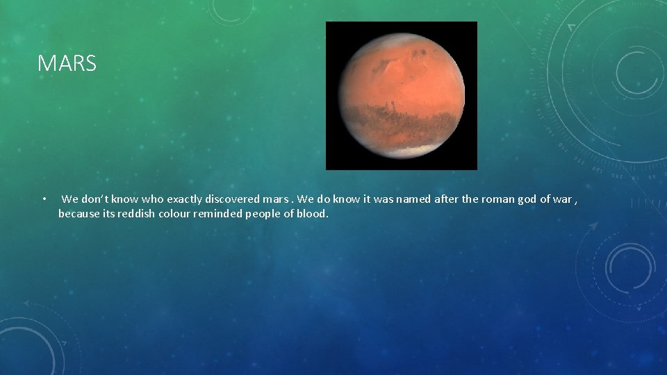 ALL ABOUT MARS 5 SLIDES FULL WITH FACTS
