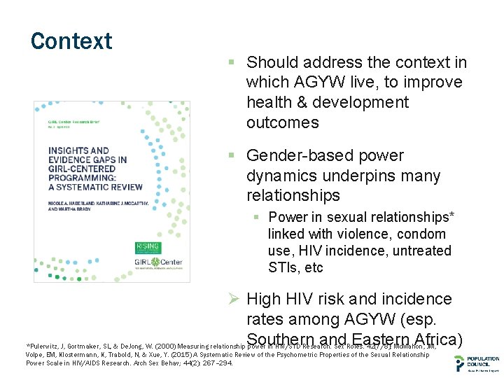 Emerging evidence on AGYW HIV risk and prevention