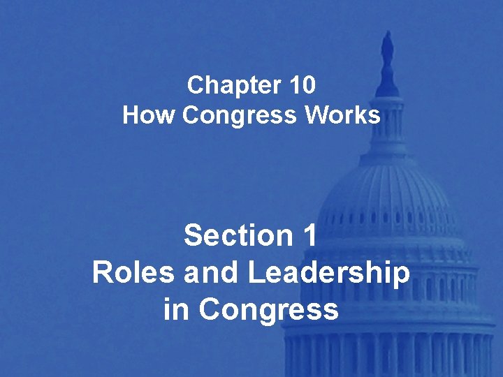 Chapter 10 How Congress Works Section 1 Roles