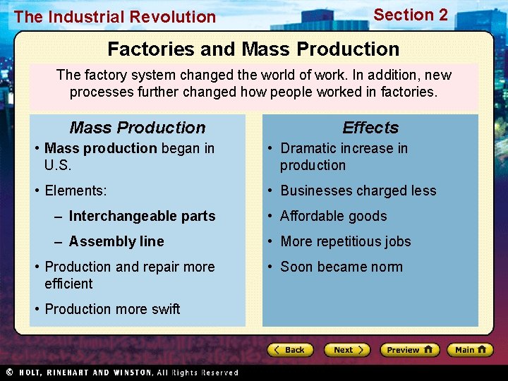 The Industrial Revolution Section 2 Factories and Workers