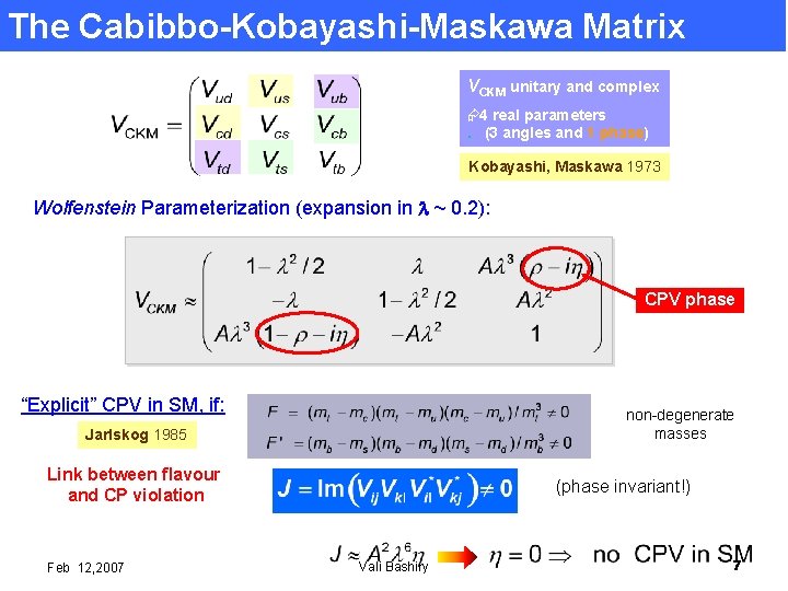B physics CP violation and CKM Theory Vali