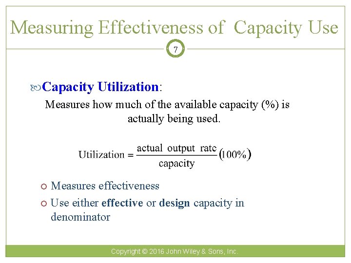 Chapter 9 Capacity Planning Facility Location 1 Operations