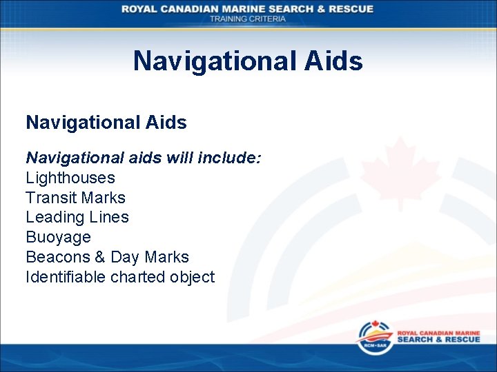 NAVIGATION TRAINING Section 6 Navigational Aids Table of