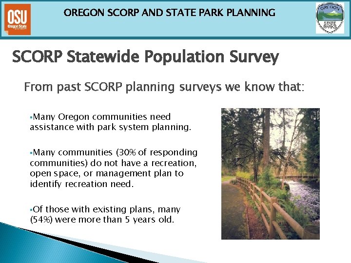 OREGON SCORP AND STATE PARK PLANNING SCORP Statewide