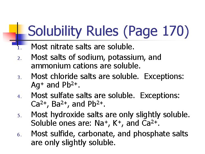 Solubility Rules Page 170 1 2 3 4