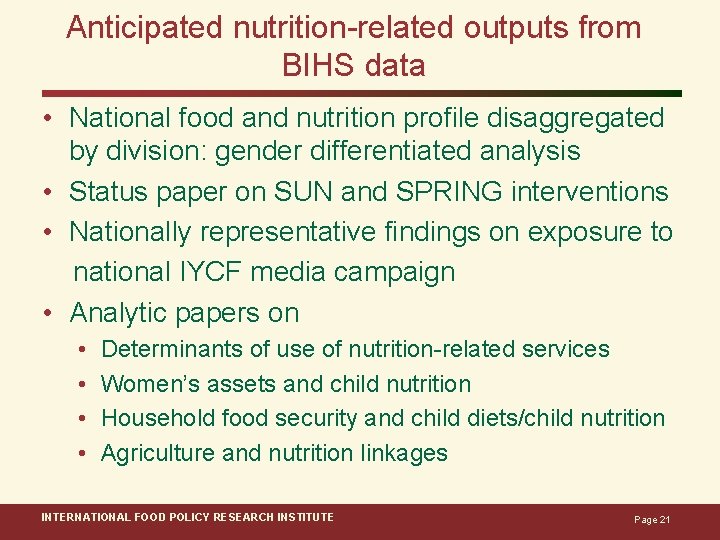 Food Security and Nutritional Indicators for Needs Assessment