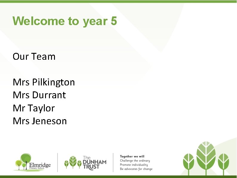 Welcome to year 5 Our Team Mrs Pilkington