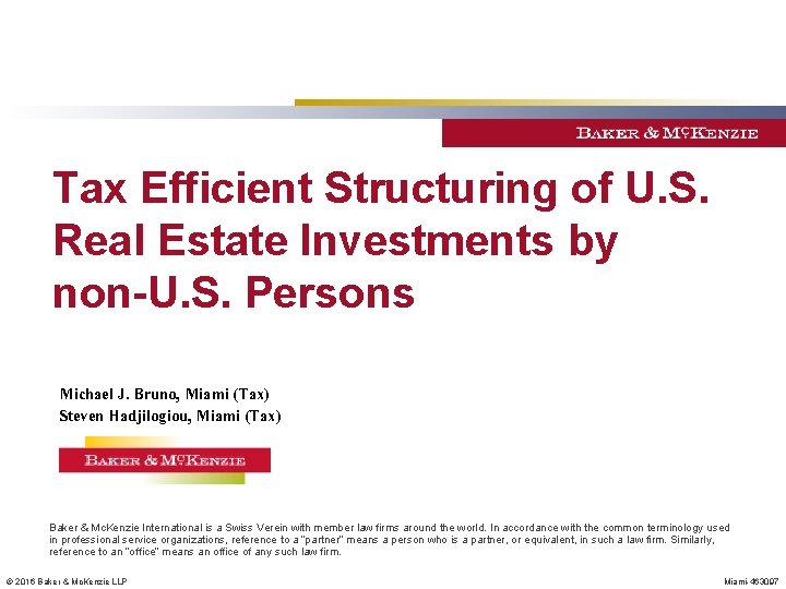 Tax Efficient Structuring of U S Real Estate