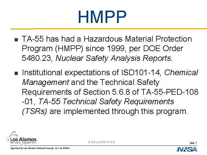 Chemical Safety at a Nuclear Facility Michael E