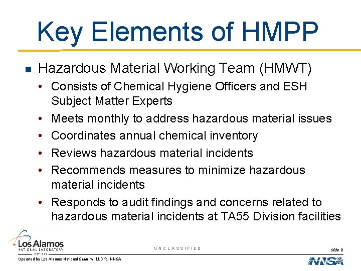 Chemical Safety at a Nuclear Facility Michael E